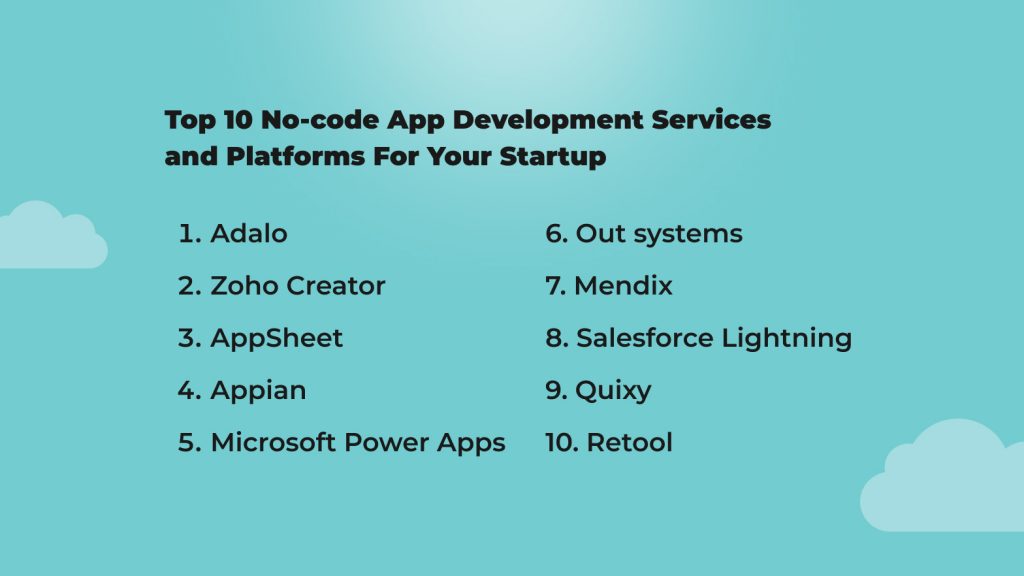 Top 10 No-code App Development Services and Platforms For Your Startup